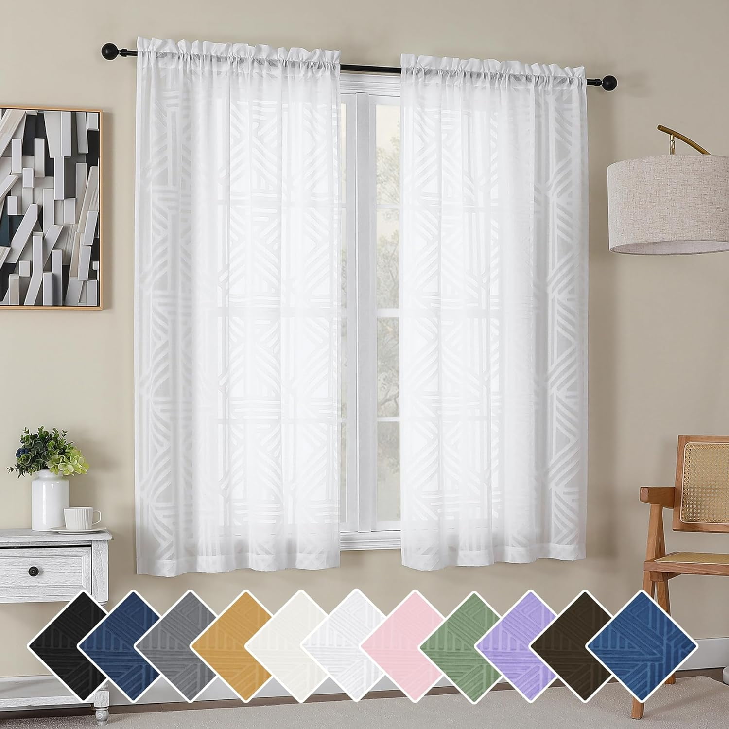 Click here for Siabc-Semi Sheer White Curtains 63 Inch Length 2 P... prices