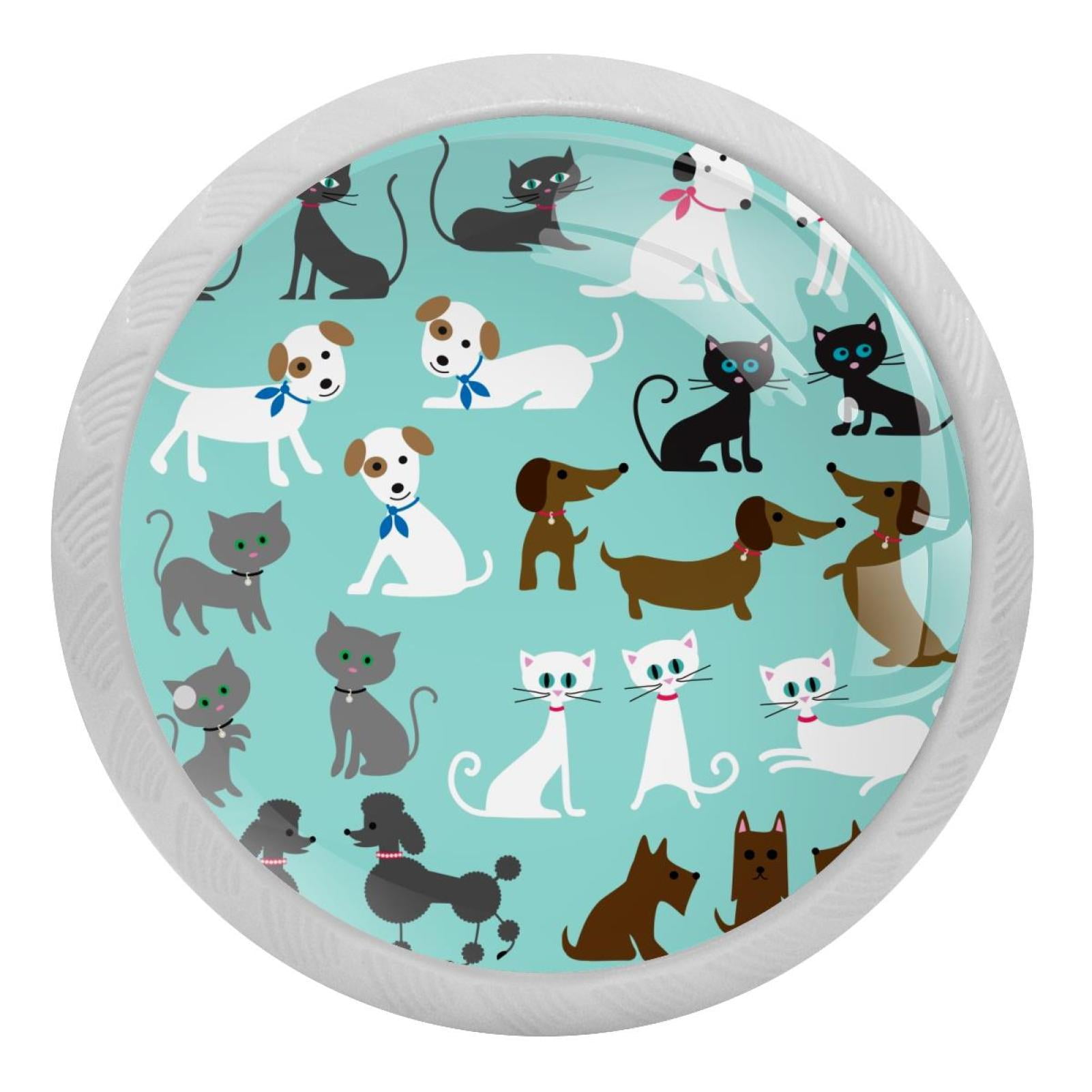 4PCS Round Cats and Dogs Cabinet Fluorescence Knob Glowing in the Dark ...