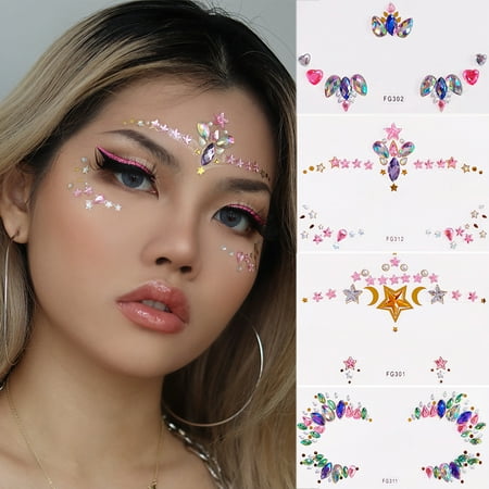 TESNN Set of 4 Rhinestone Mermaid Face Jewelry Tattoos - Body Stickers ...