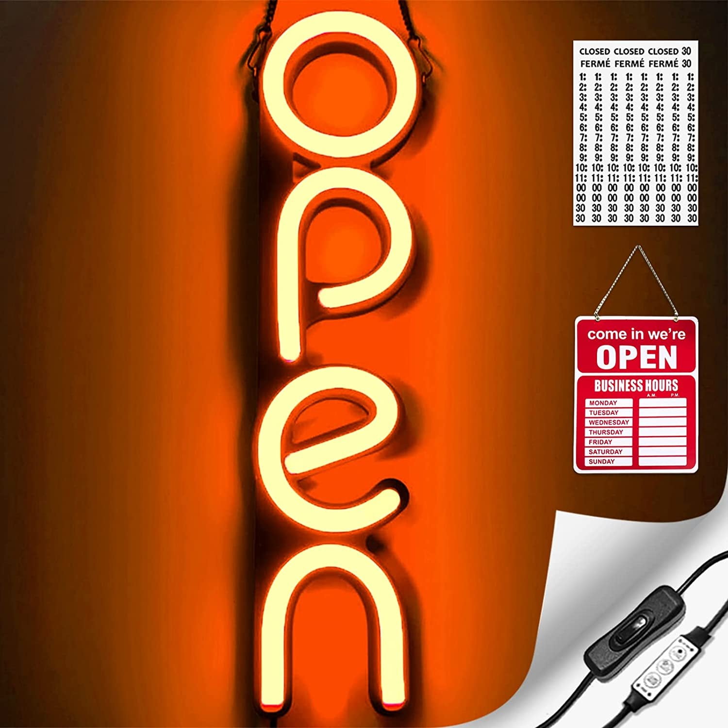Flashing Vertical LED Neon Open Sign Light for Business with Switch ...