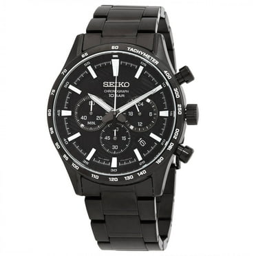 Seiko Chronograph Quartz Men's Watch, Champagne Dial, Black Leather ...