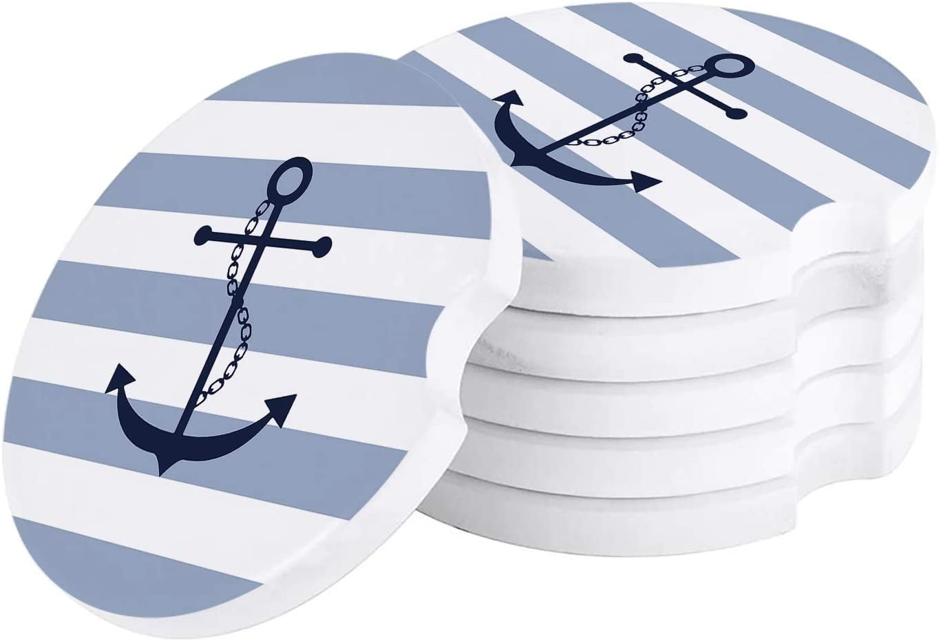 FMSHPON Nautical Theme Anchor Geometric Blue Stripes Set of 2 Car ...