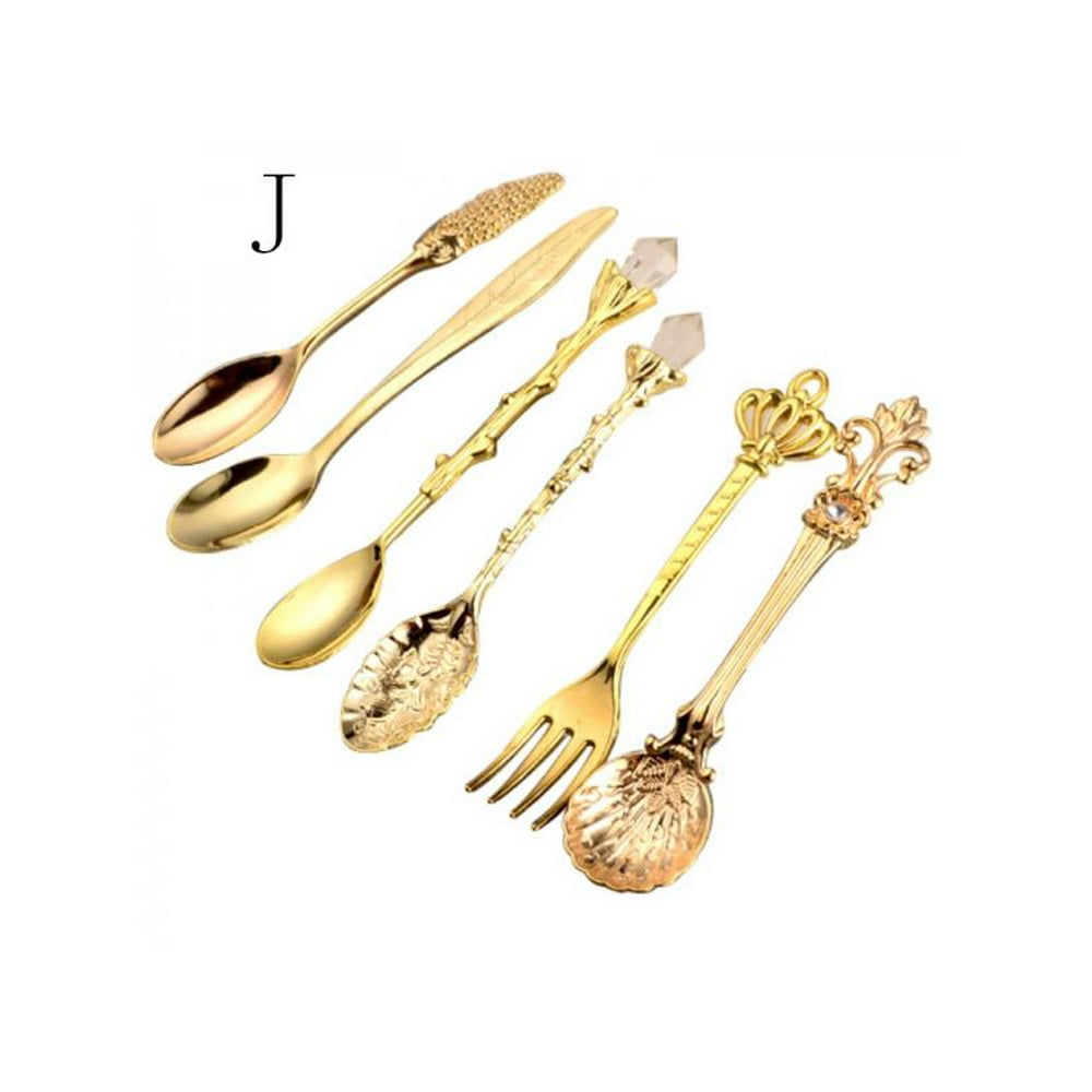 6pcs Vintage Royal Style Gold Coffee Spoons Teaspoons Dessert Sugar ...