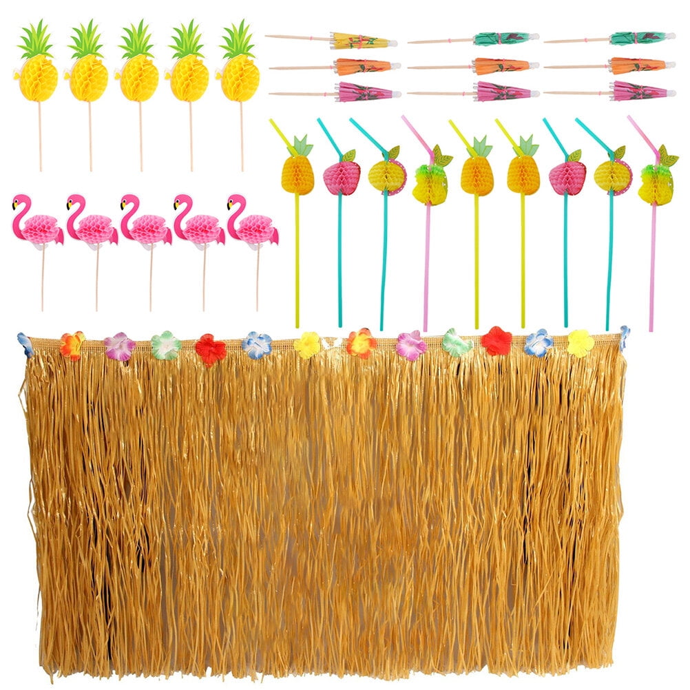 NUOLUX 1 set of Hawaiian Party Cake Toppers Umbrella Signs Straws Party ...