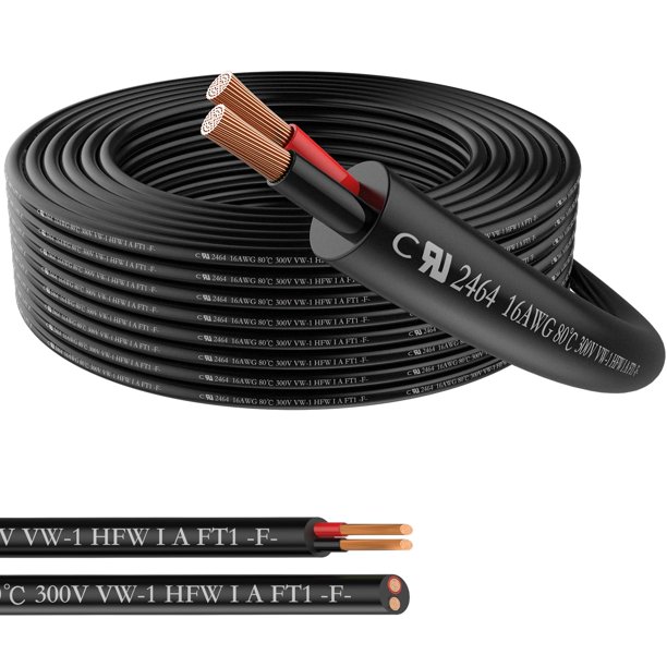Cable eléctrico calibre 16, 2 conductores, cobre trenzado de PVC de 15 ...