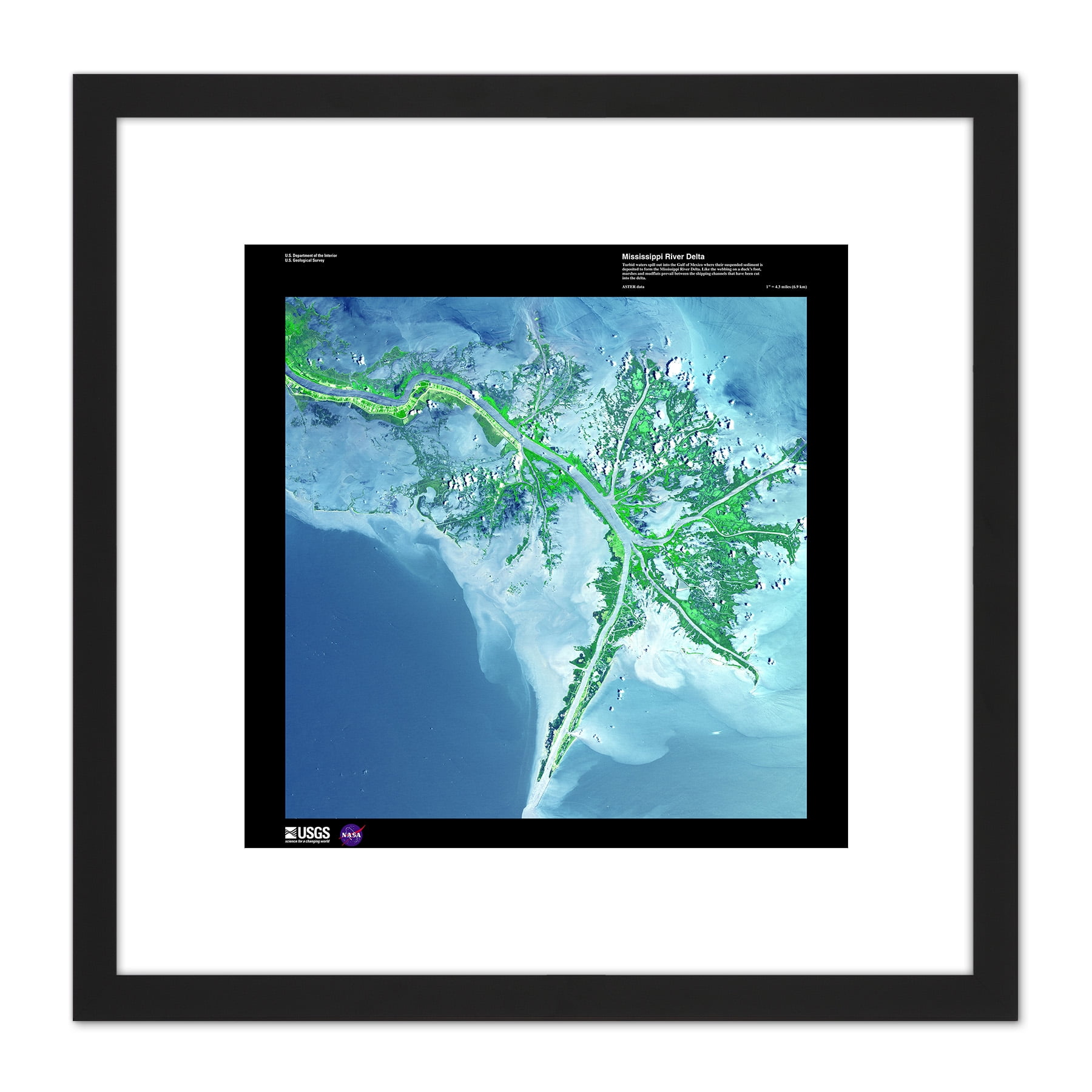Science Map Satellite Mississippi Delta USA Replica 8X8 Inch Square ...