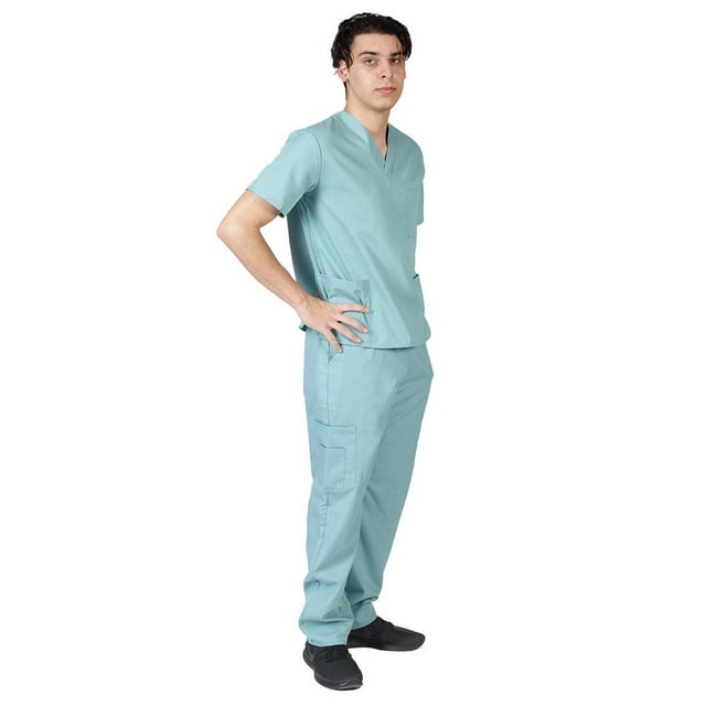 ACTIVE UNIFORMS Men Scrub Set Medical Scrub Top and Pants (Misty Green ...