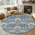 Blue Flowers Round Rug 5ft Washable Circle Kitchen Rugs Non Slip Spring ...