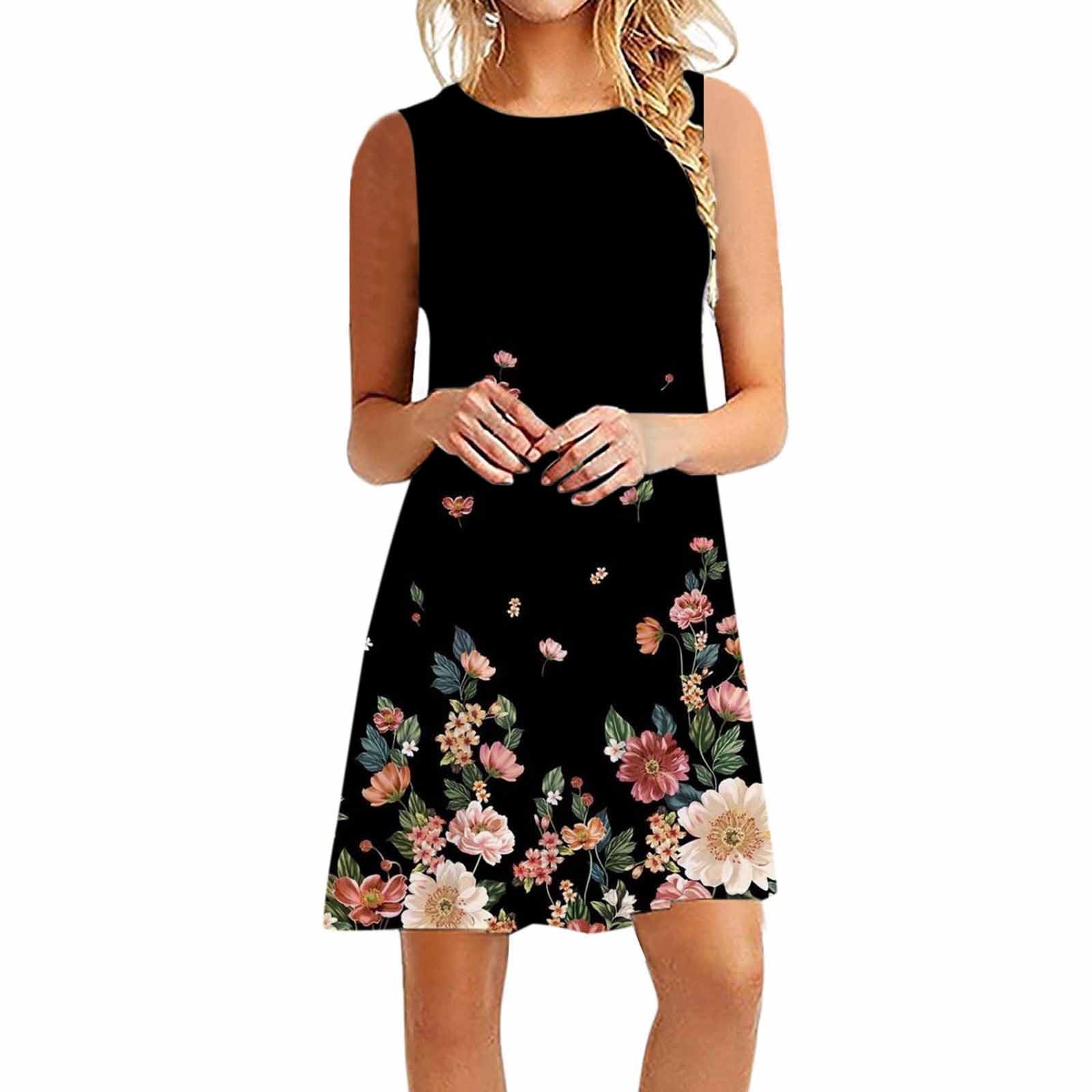 Yuwull Sun Dresses for Women 2023 Summer Casual Tshirt Sleeveless Knee ...