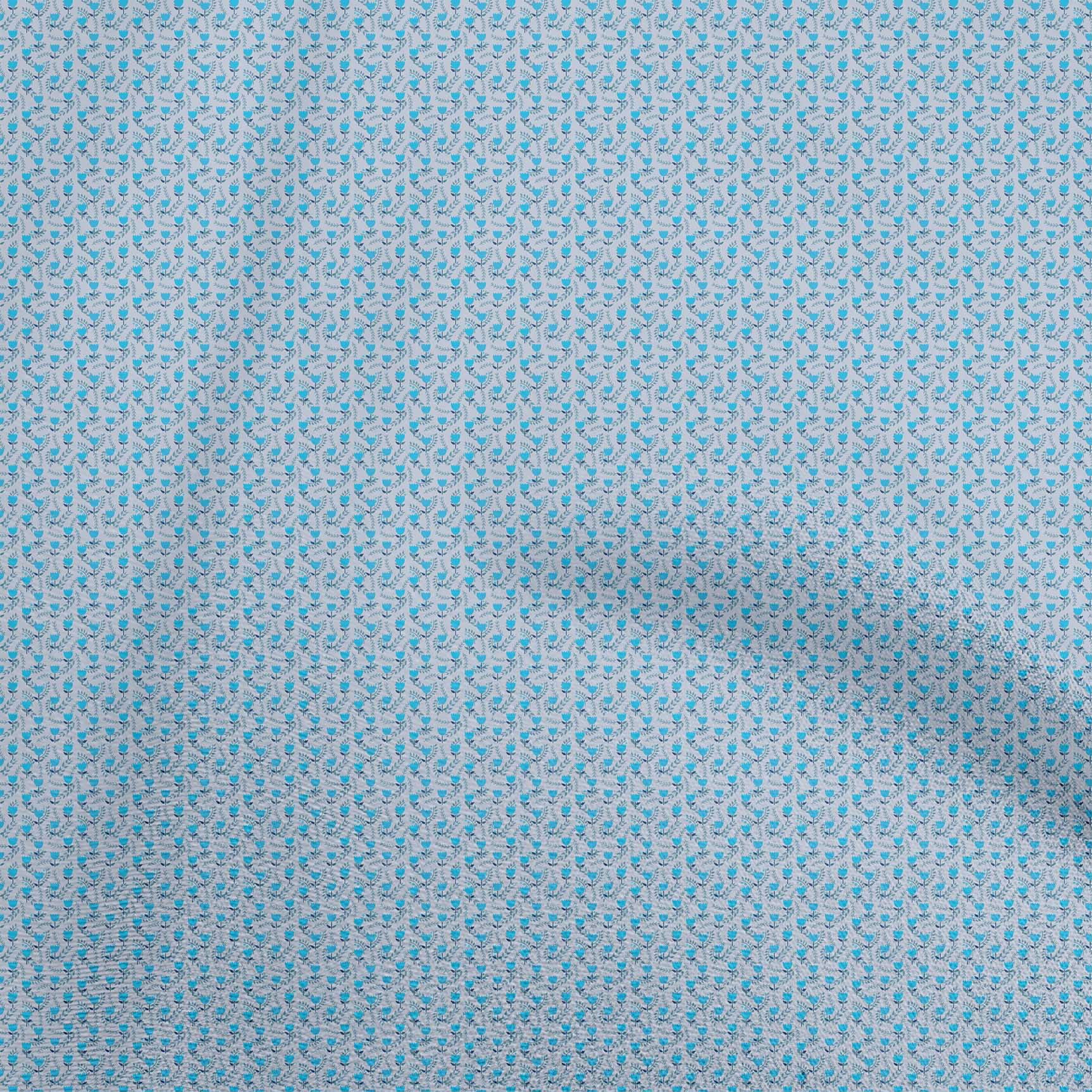 oneOone Georgette Viscose Light Blue Fabric Floral Fabric For Sewing ...