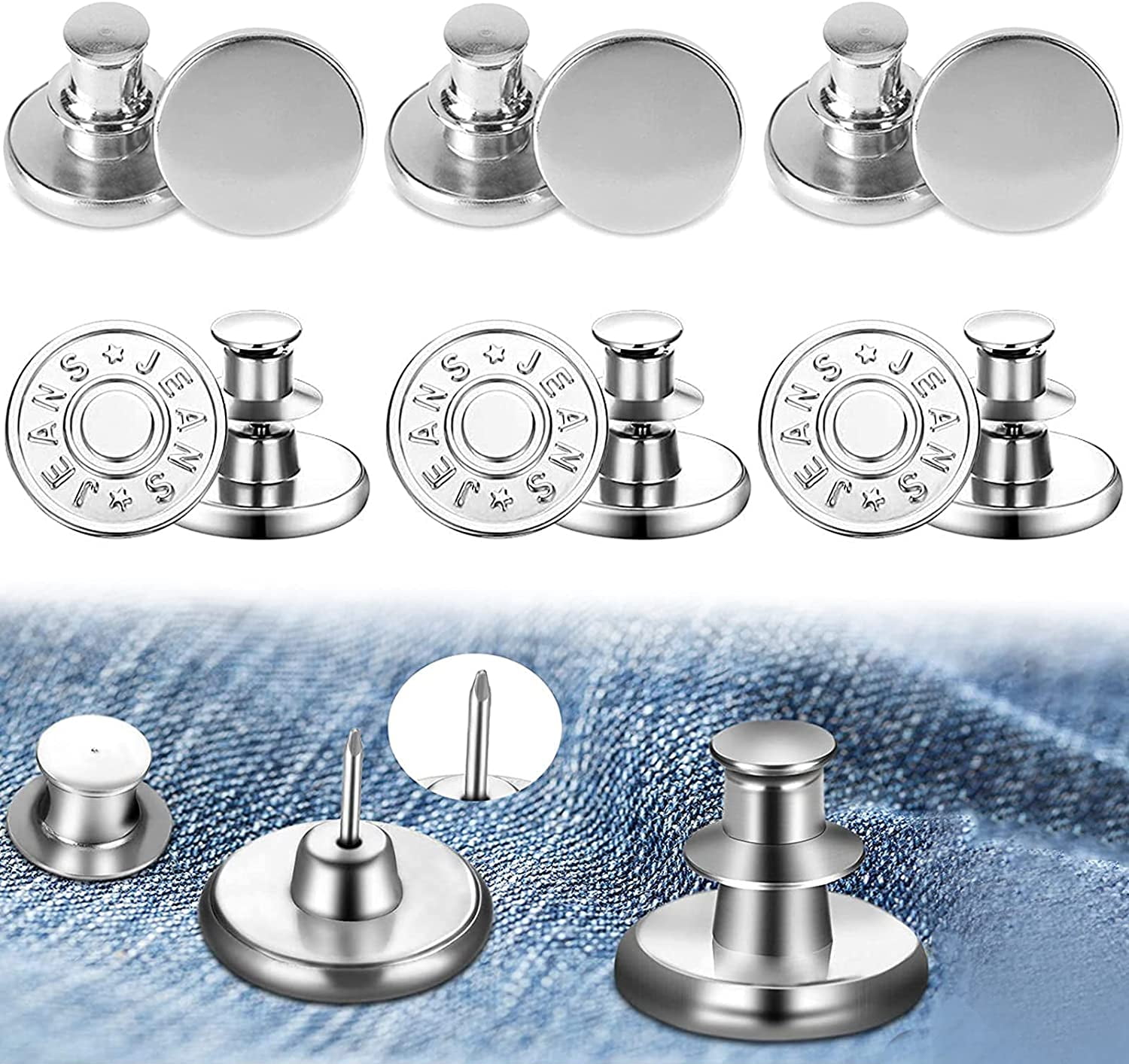 Pants Button Pins, 6 Sets Jean Button Pins, No Sew and No Tools Instant ...