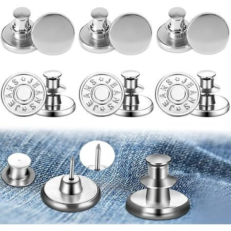 Pants Button Pins, 6 Sets Jean Button Pins, No Sew and No Tools Instant ...