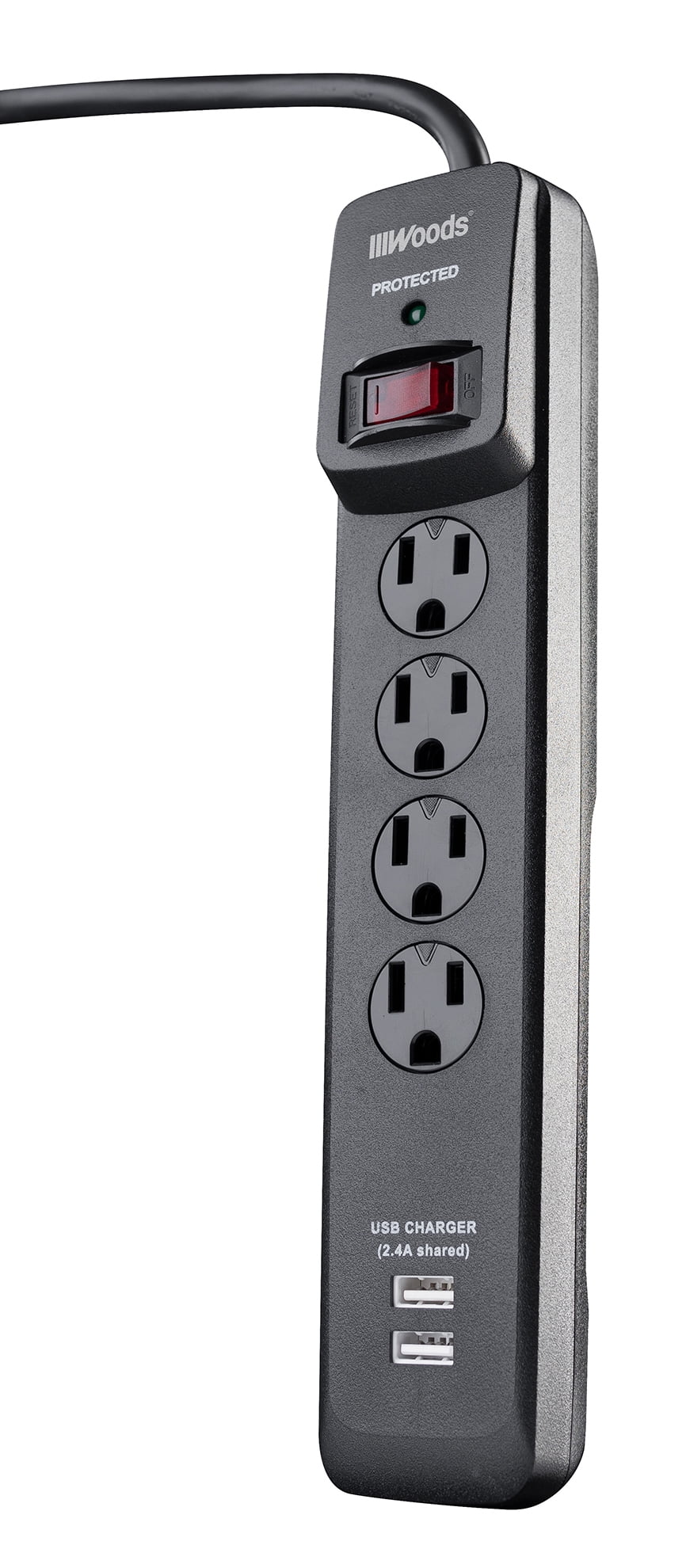 Woods 41304 4 Outlet Black 2 USB Surge Protector - Walmart.com
