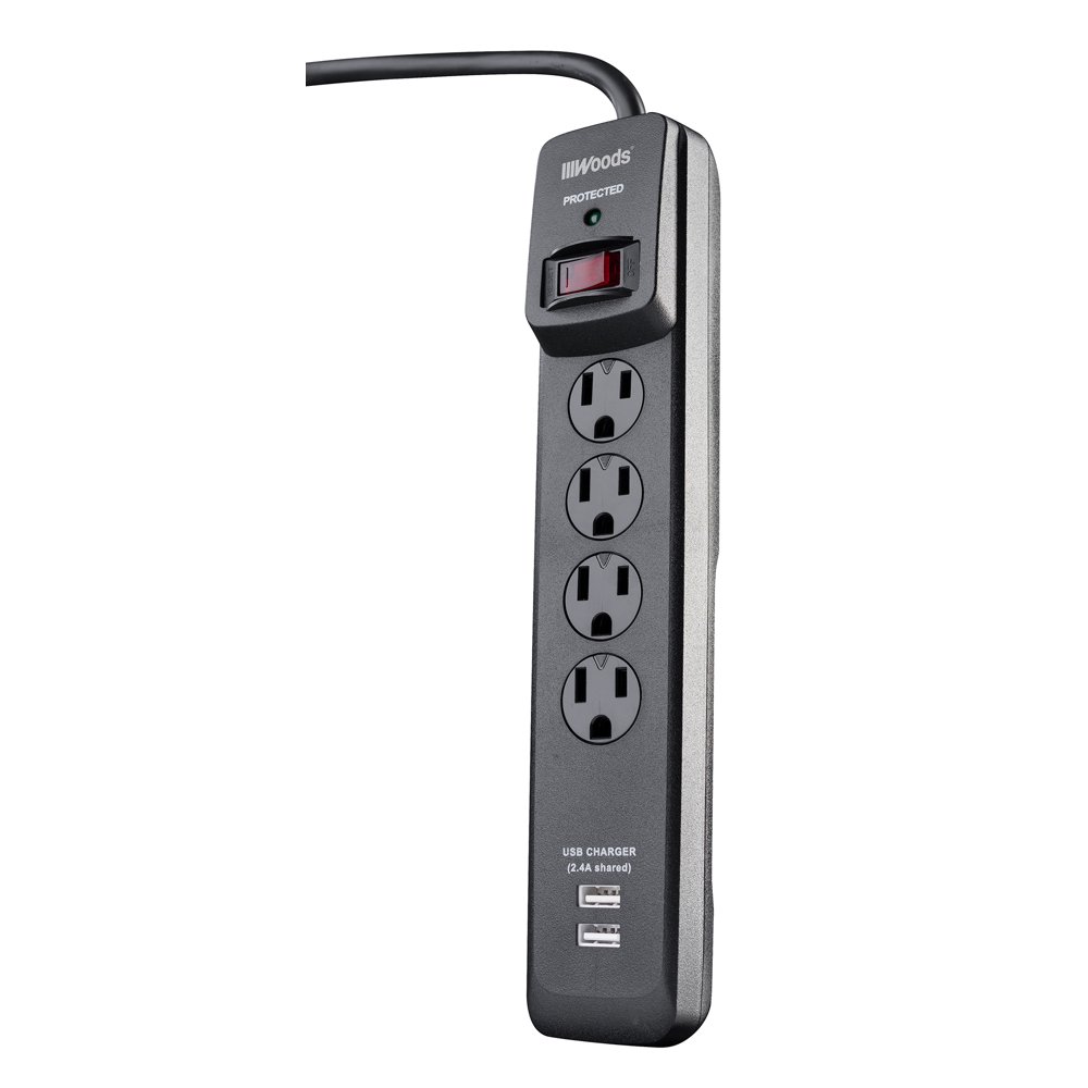 Woods 41304 4 Outlet Black 2 USB Surge Protector - Walmart.com ...