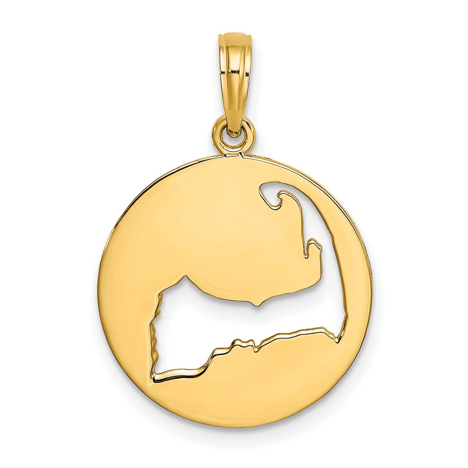 Polished Cut-Out CAPE COD Map Pendant In Real 14k Yellow Gold 17 mm x ...