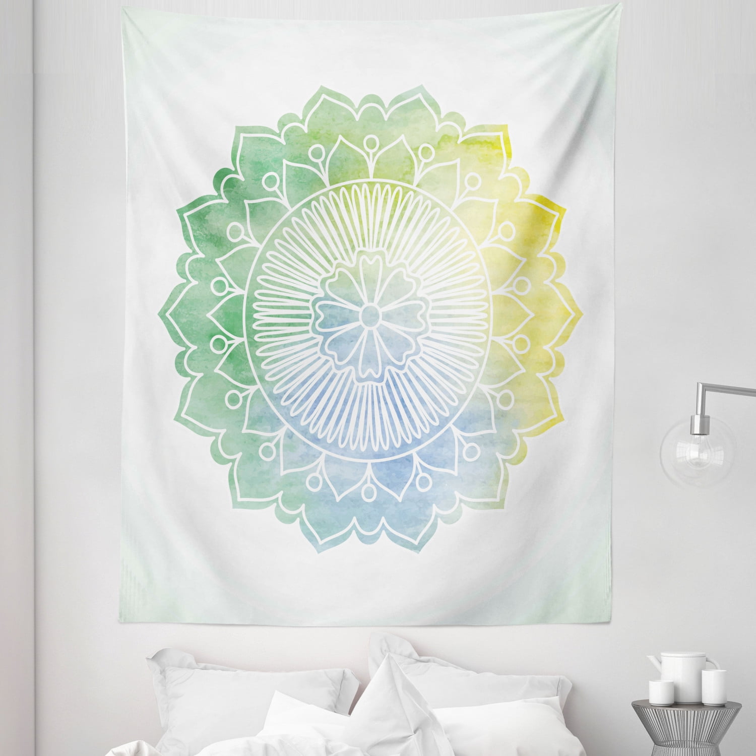 Lotus Tapestry, Boho Mandala in Soft Tones Watercolor Traditional Art ...