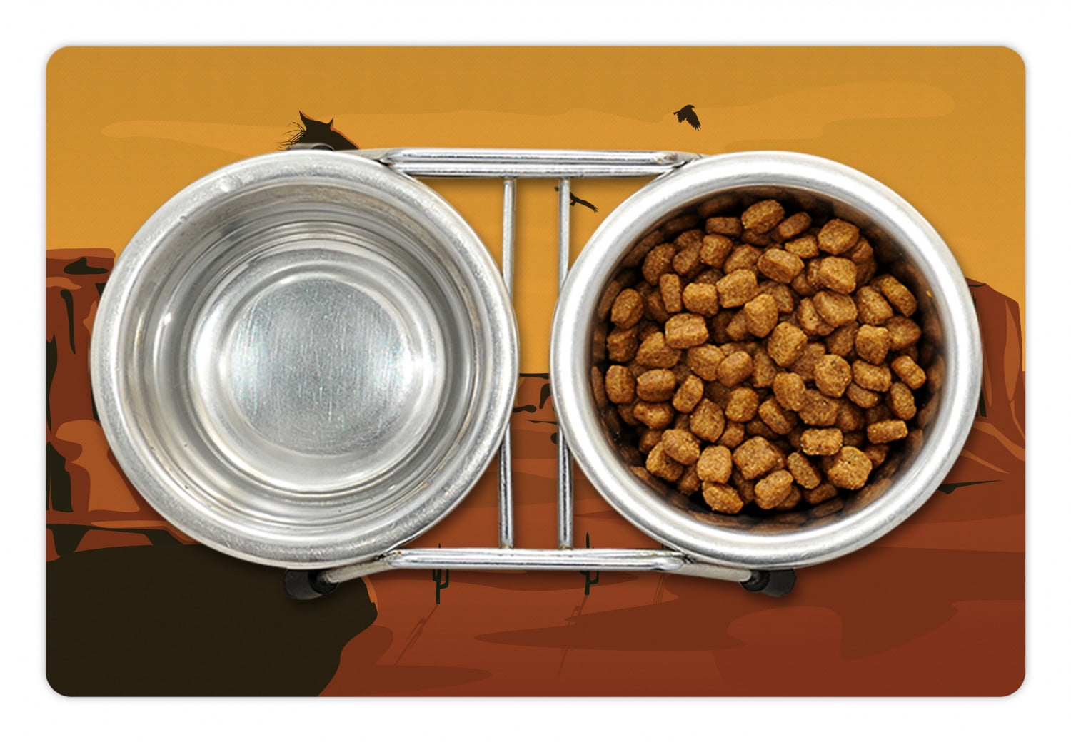 Western Pet Mat for Food and Water, Cartoon Illustration of Wild West ...