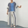akafmk Womens Striped 2 Piece Sets Boho Loose Half Sleeve Tshirt and ...