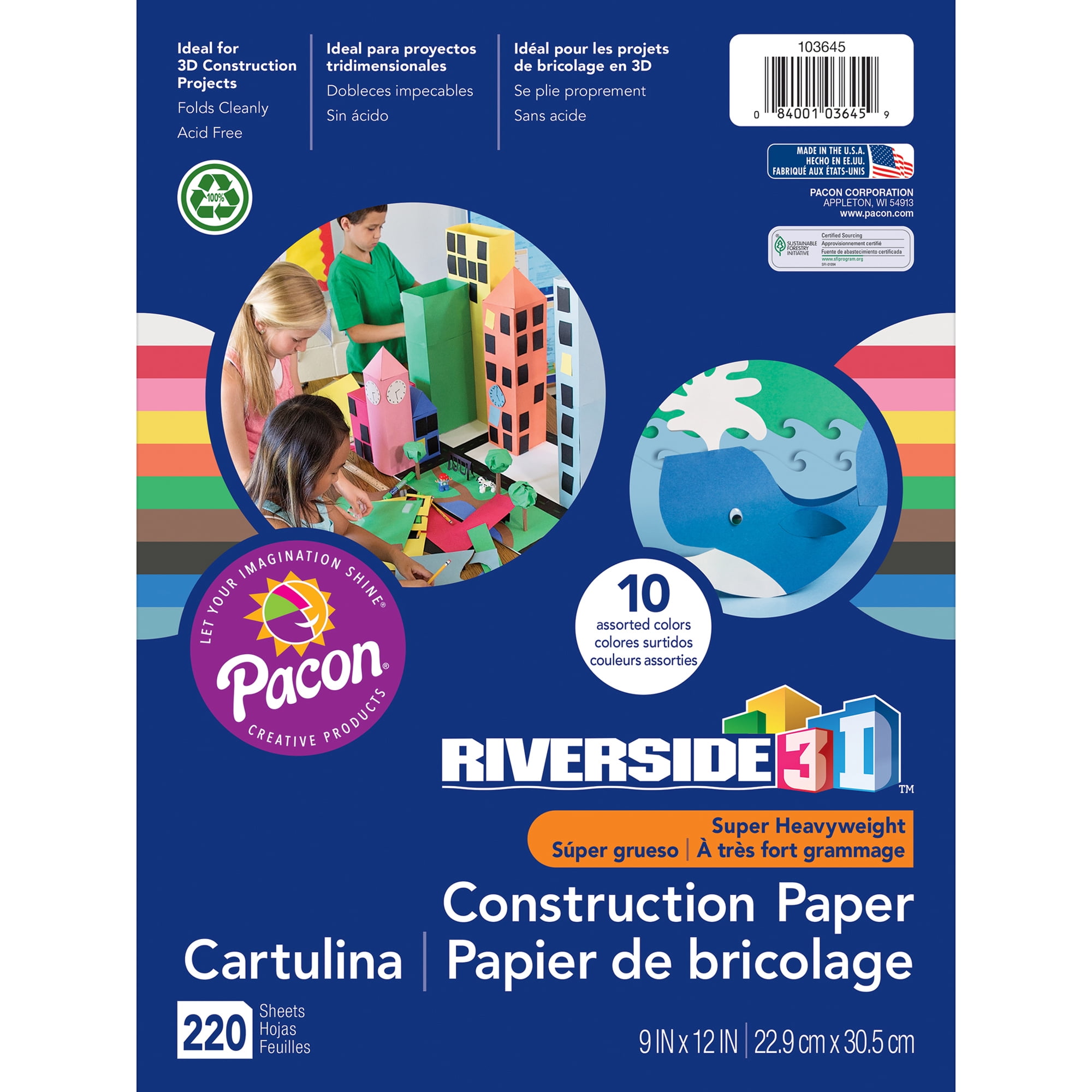 Construction Paper, 10 Assorted Colors, 9" x 12", 220 Sheets - Walmart ...
