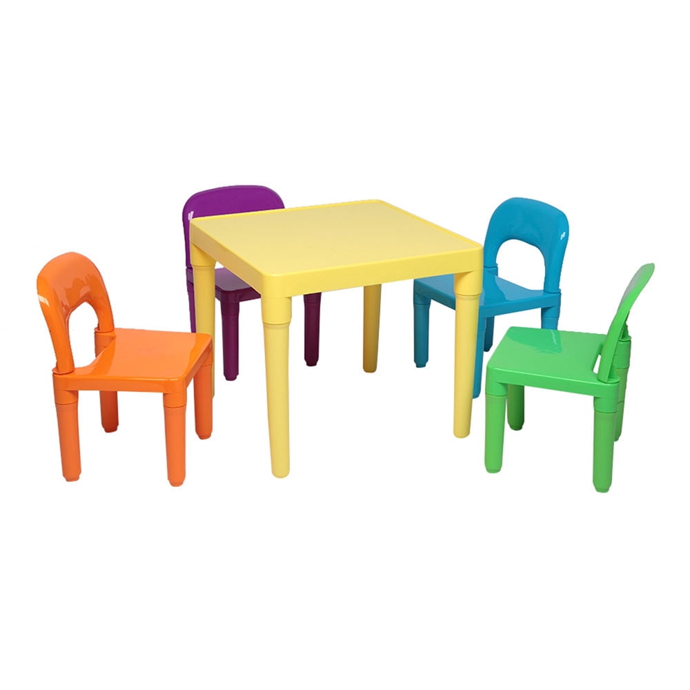 Kids Table and Chair Set Sturdy Plastic Play Set Lightweight Colorful ...