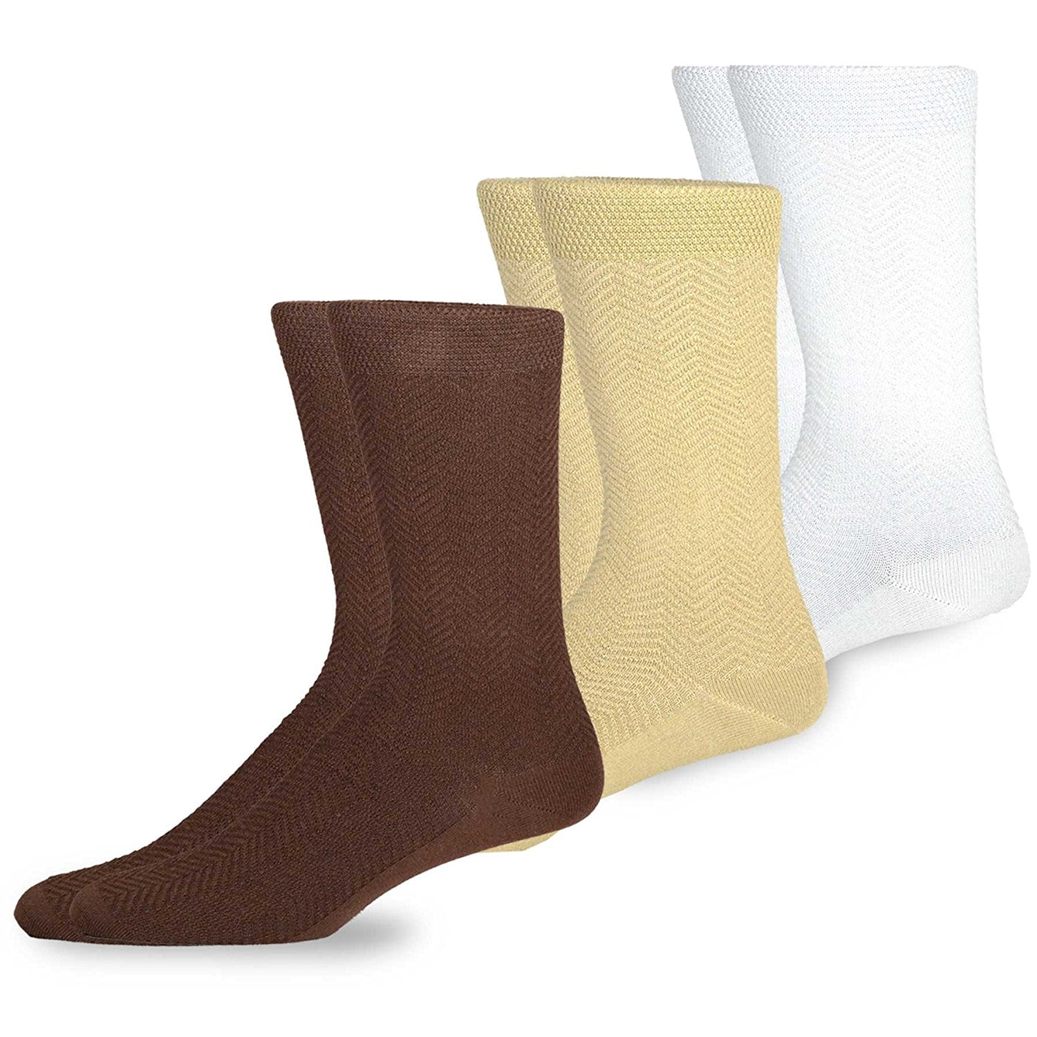 TeeHee Men's Bamboo Crew Dress Socks 3-pack (Mesh Pique White, Khaki ...