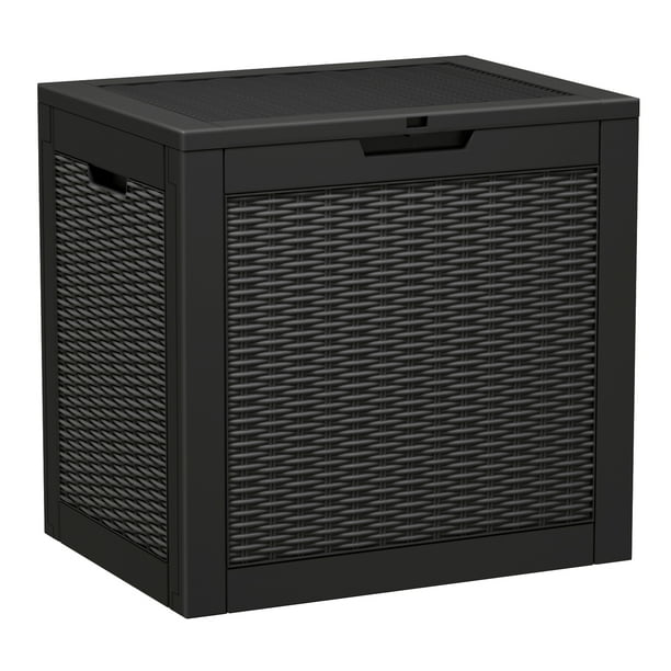 Devoko 32 Gallon Outdoor Box Wicker Deck Box Plastic Resin Storage Box ...