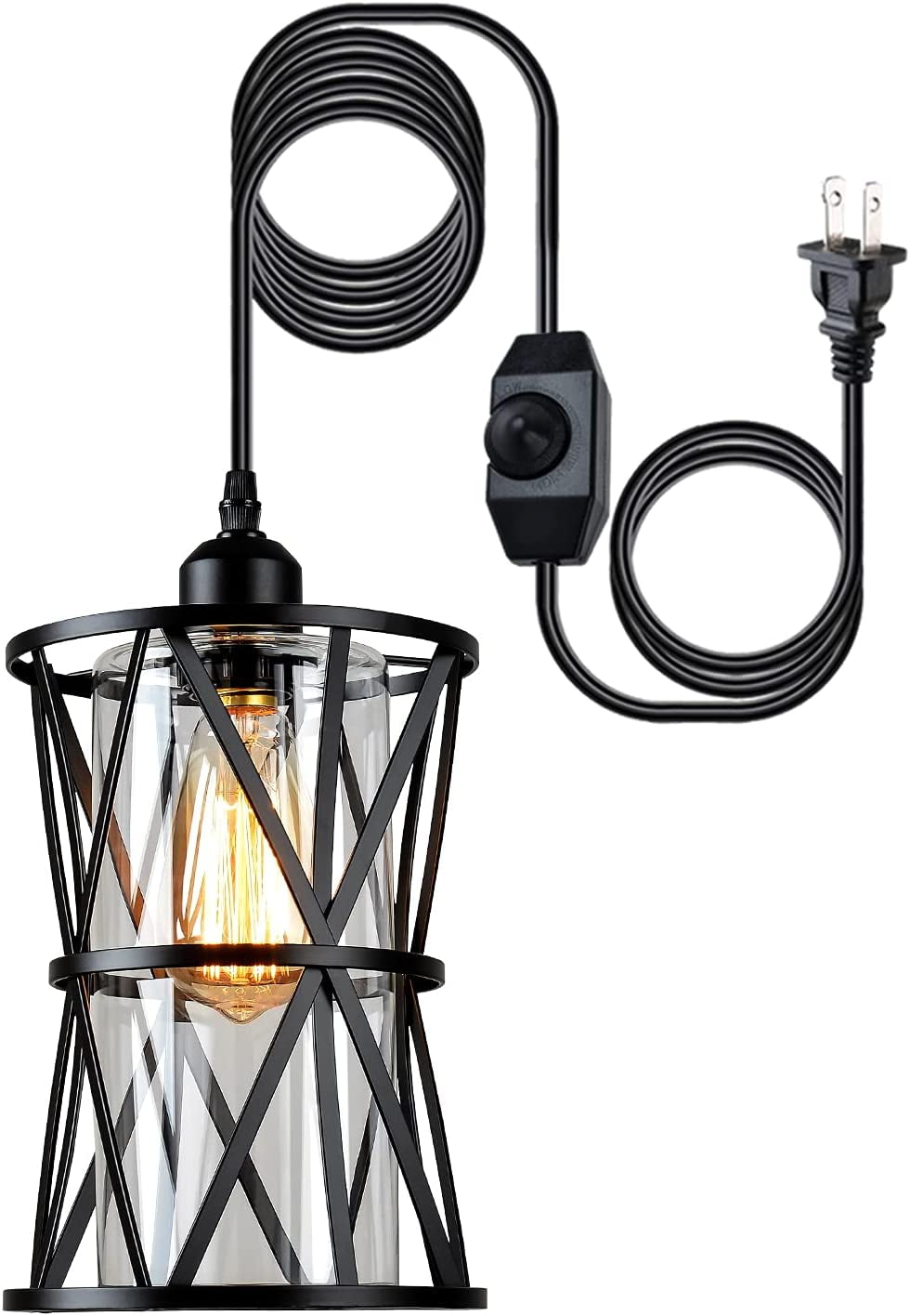 Farmhouse Pendant Lighting, Outdoor Swag Lamp with Plug in Cord and On ...