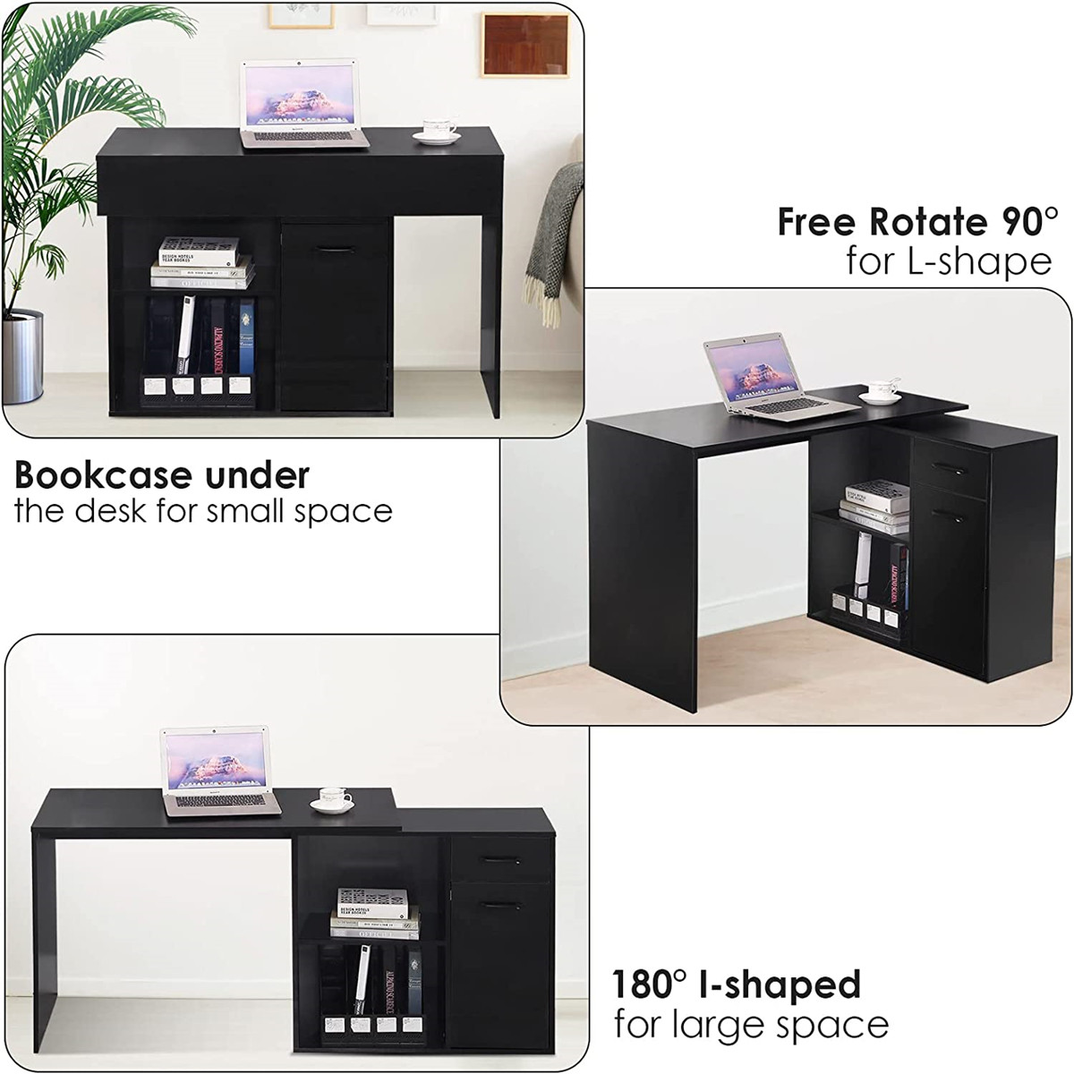 Buy WOODYHOME L-Shaped Corner Computer Desk 180 Degree Rotating Laptop ...