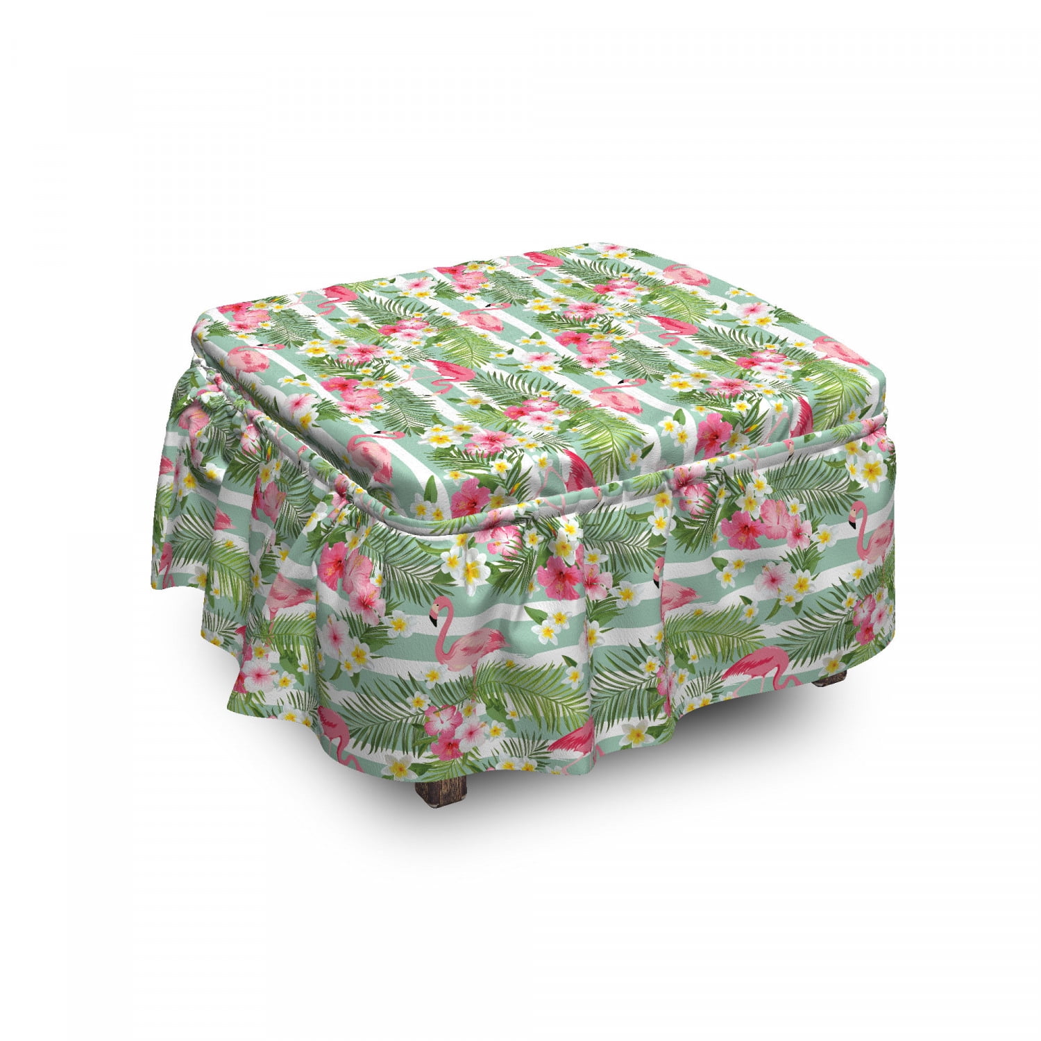 Flamingo Ottoman Cover, Exotic Hawaiian Leaf, 2 Piece Slipcover Set ...