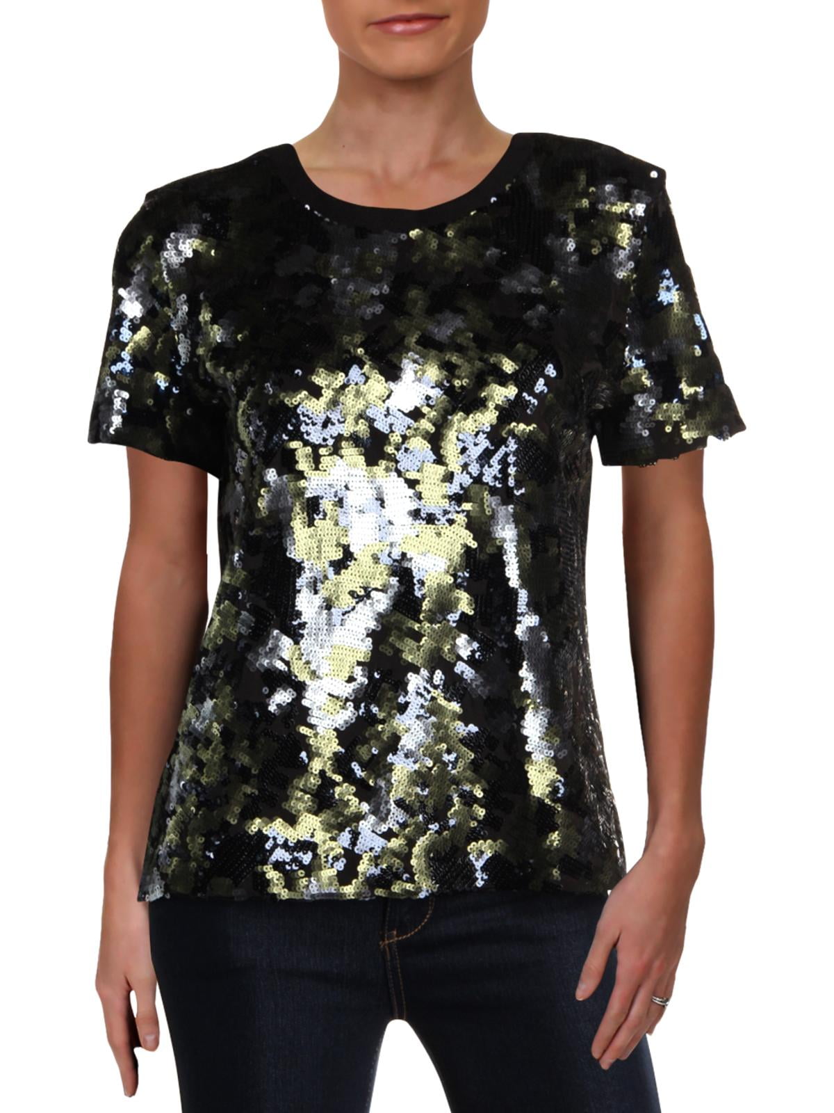 Vince Camuto Womens Sequined Camouflage T-Shirt Black S - Walmart.com