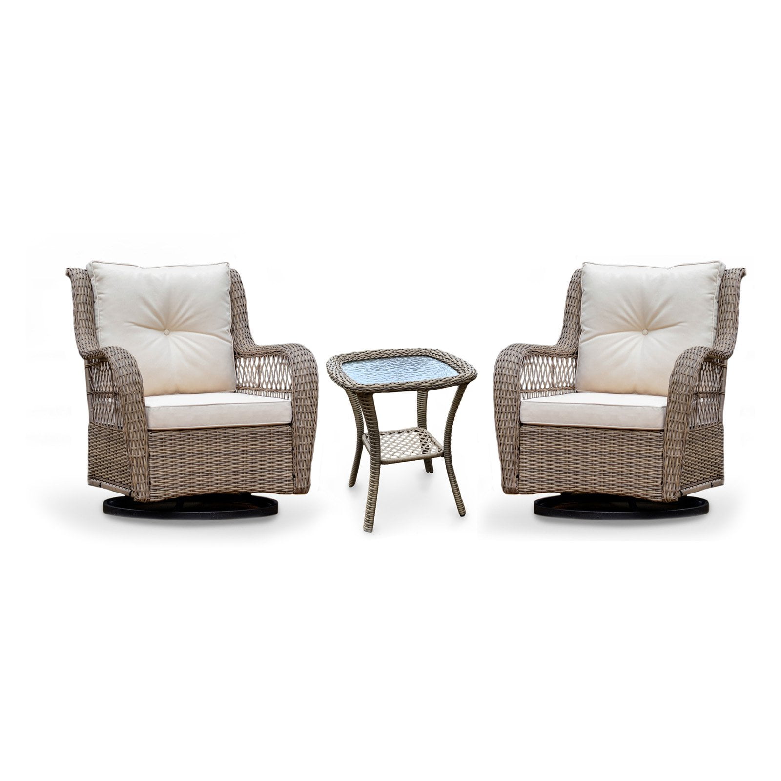 Three Piece Rio Vista Swivel Glider Chair and Table Set with Sandstone ...