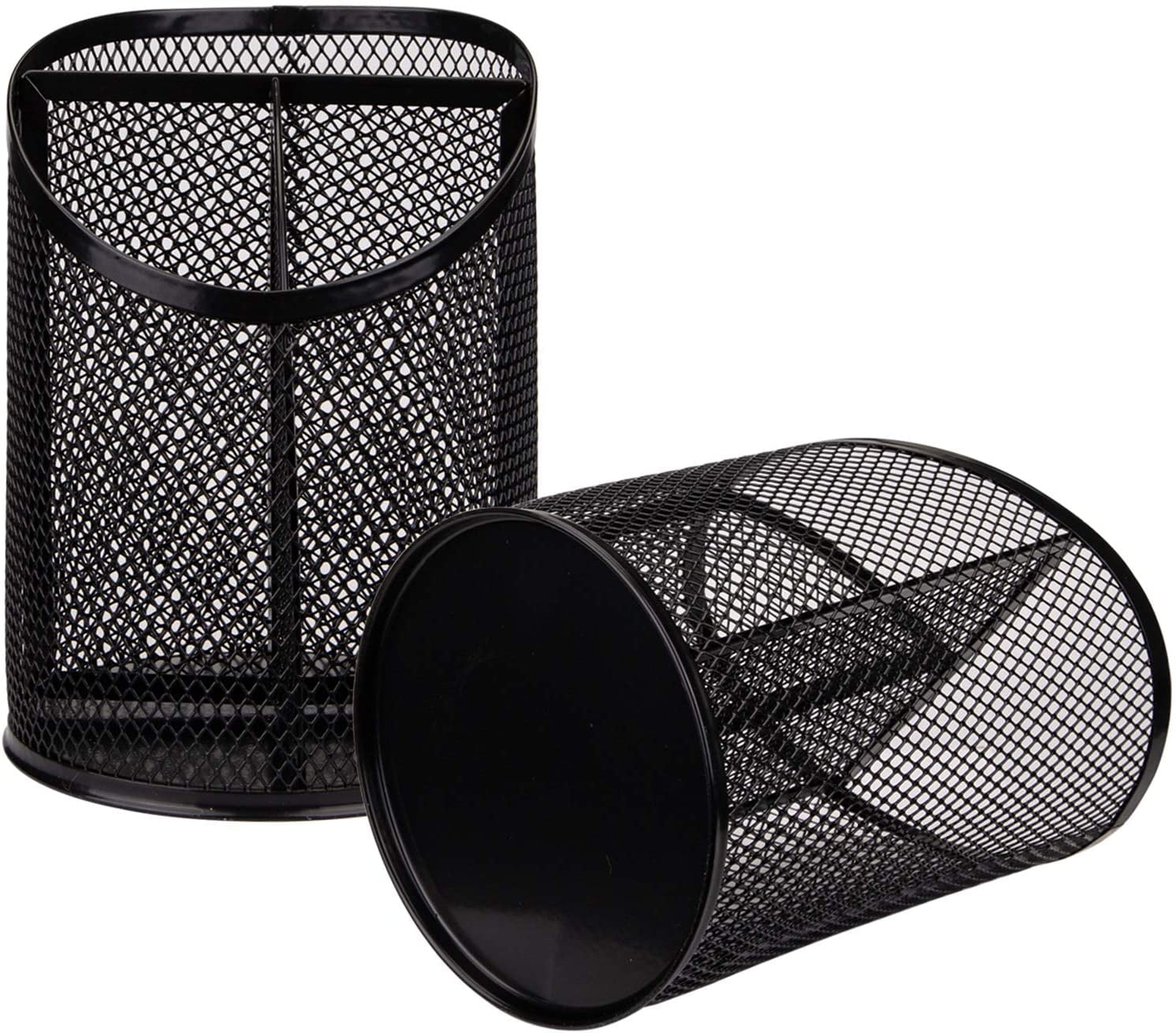 2 Pack Round Steel Mesh Pen Holder Metal Pencil Desk Holder Organizer ...