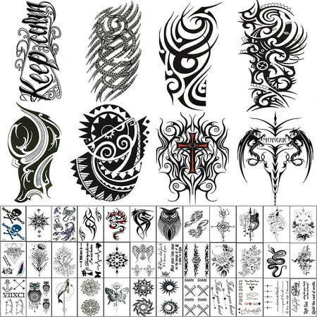 45 Sheets Temporary Tattoo for Men (Include 8 Sheets Large Tribal Totem ...