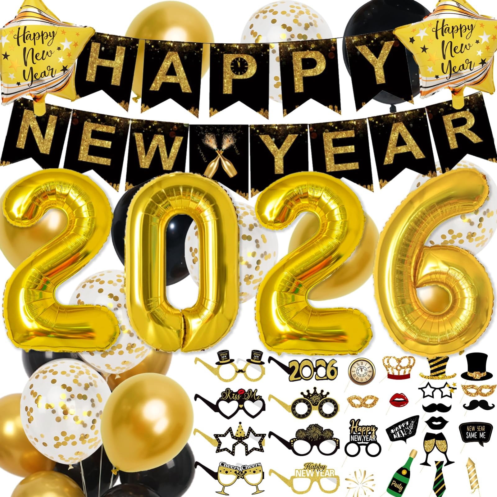 Party Supplies 2026 Happy New Years Decorations Set New Years 2026 Gold ...