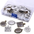 72-Pieces Round & Oval & Square Pendant Trays with Glass Cabochon Dome ...