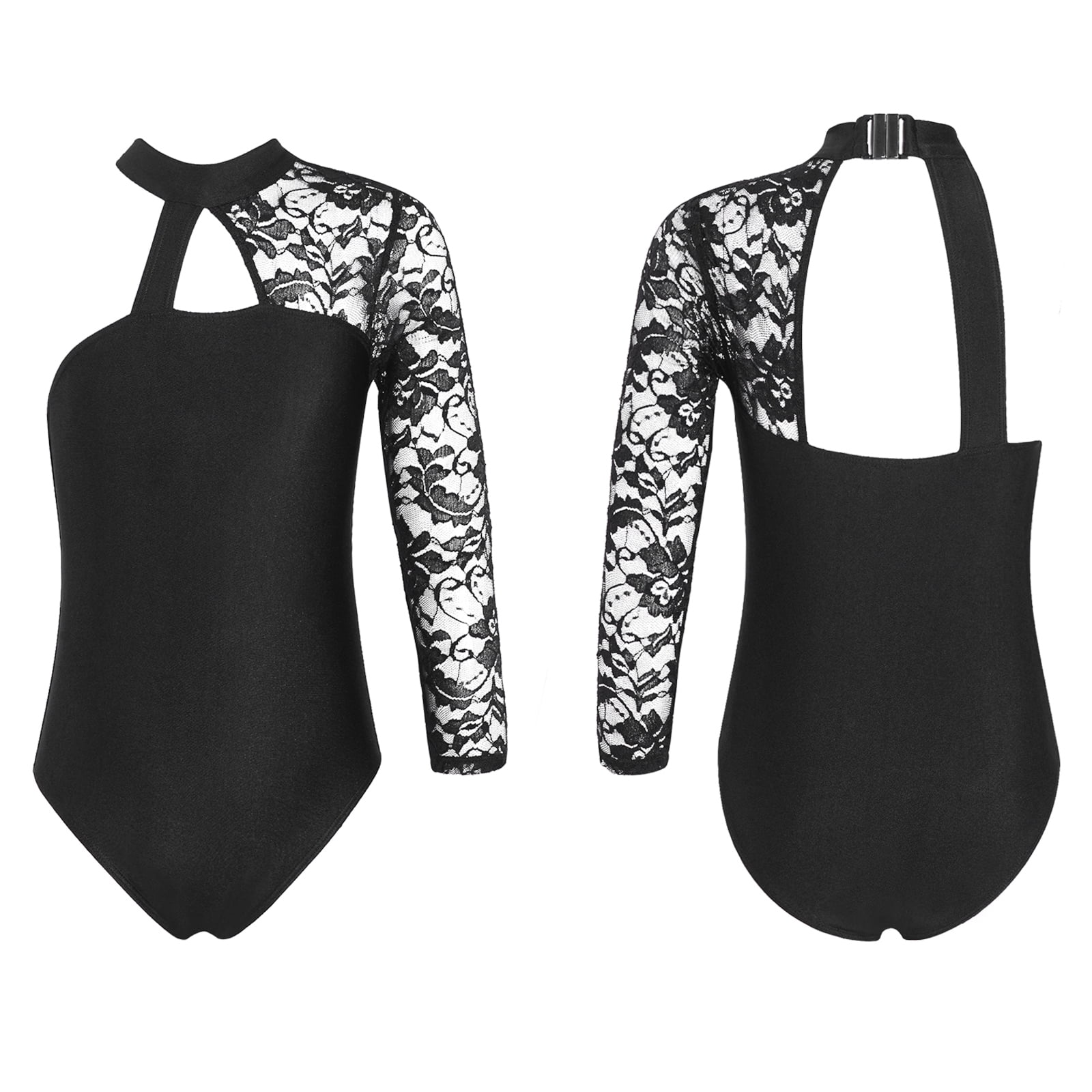 MSemis Kids Girls Asymmetrical Lace Long Sleeve Ballet Dance Leotard ...