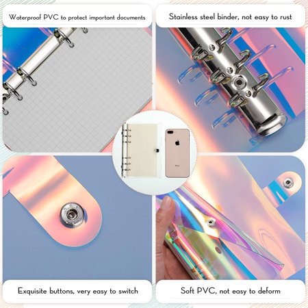6 Pieces Rainbow Clear Notebook Binders 6-Ring Planner Binder Soft PVC ...