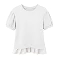 Xdegoge Womens Layered Ruffle Hem Shirts Puff Short Sleeve Blouses Fake ...