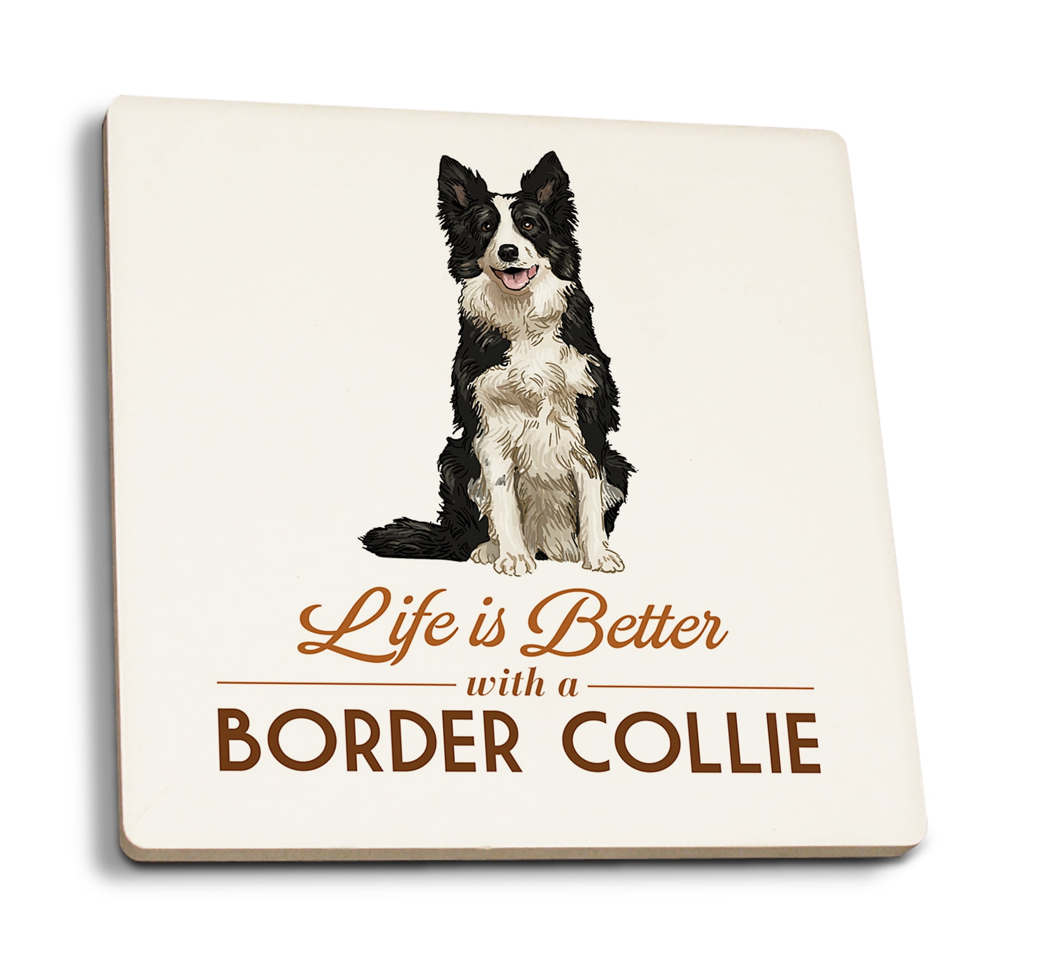 Border Collie, Life is Better, White Background (Absorbent Ceramic ...
