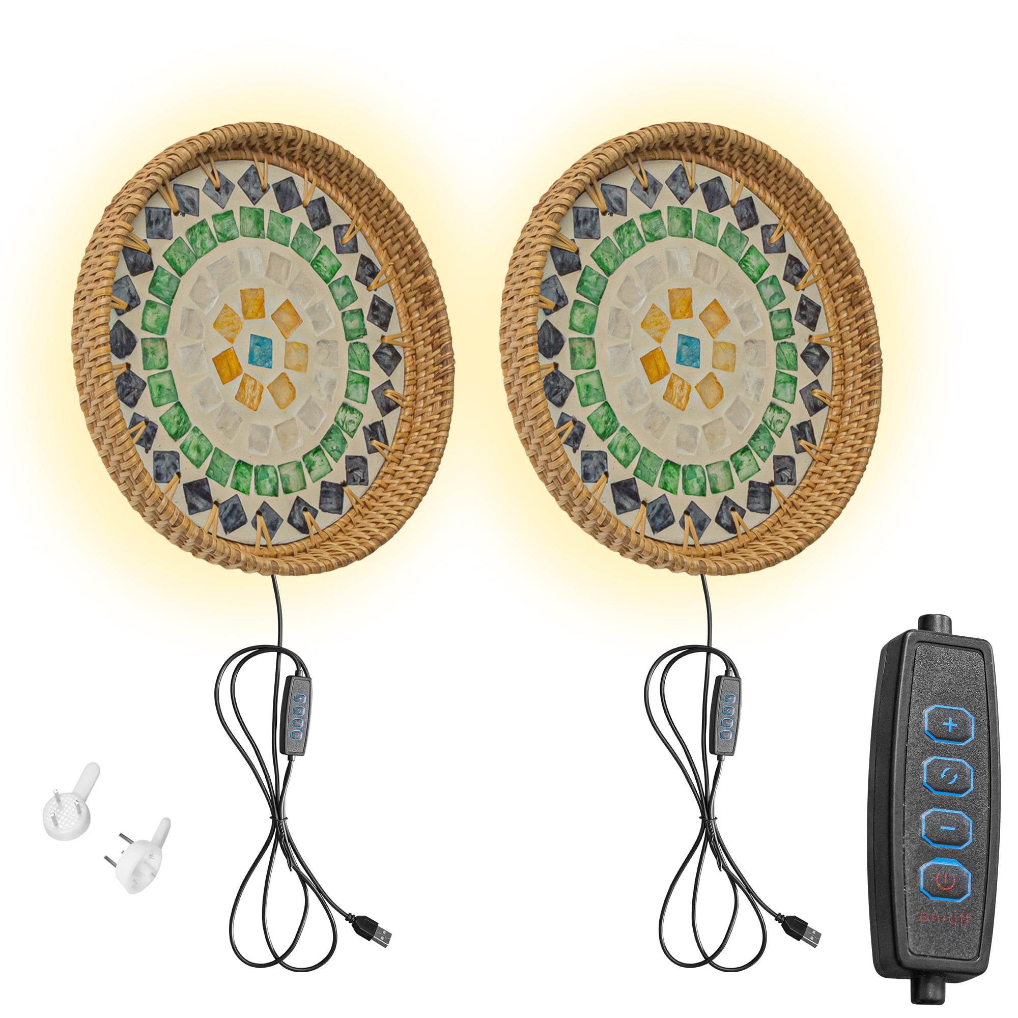 Kiven Led Wooden Wall Lamp, Plug-in Wall Lights with Dimmer Switch & 3 ...