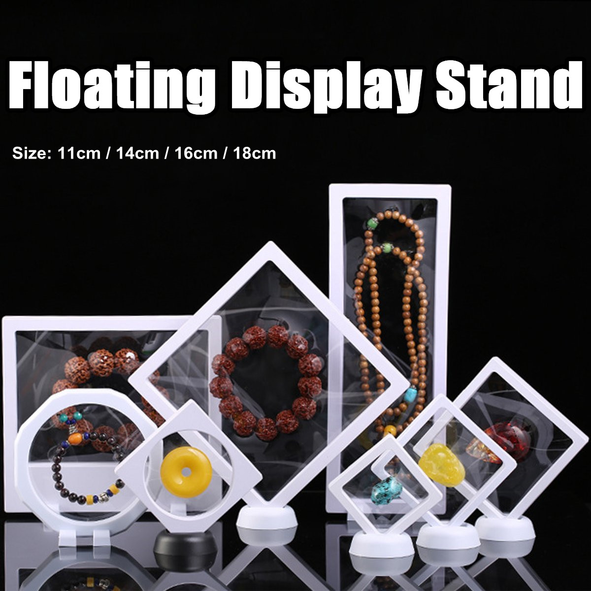 3D Suspended Floating Display Case Jewellery Coins Gems Artefacts Stand ...