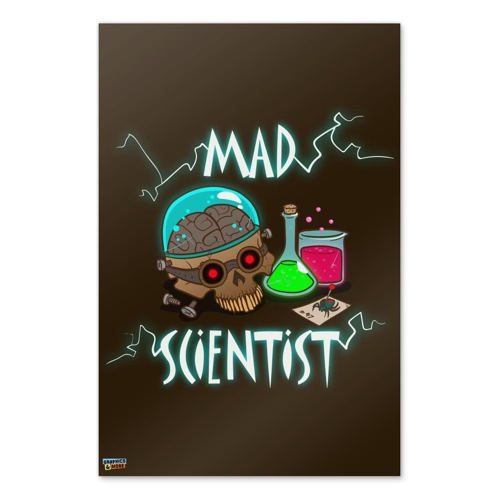 Mad Scientist with Beakers Brain Home Business Office Sign - Poster ...