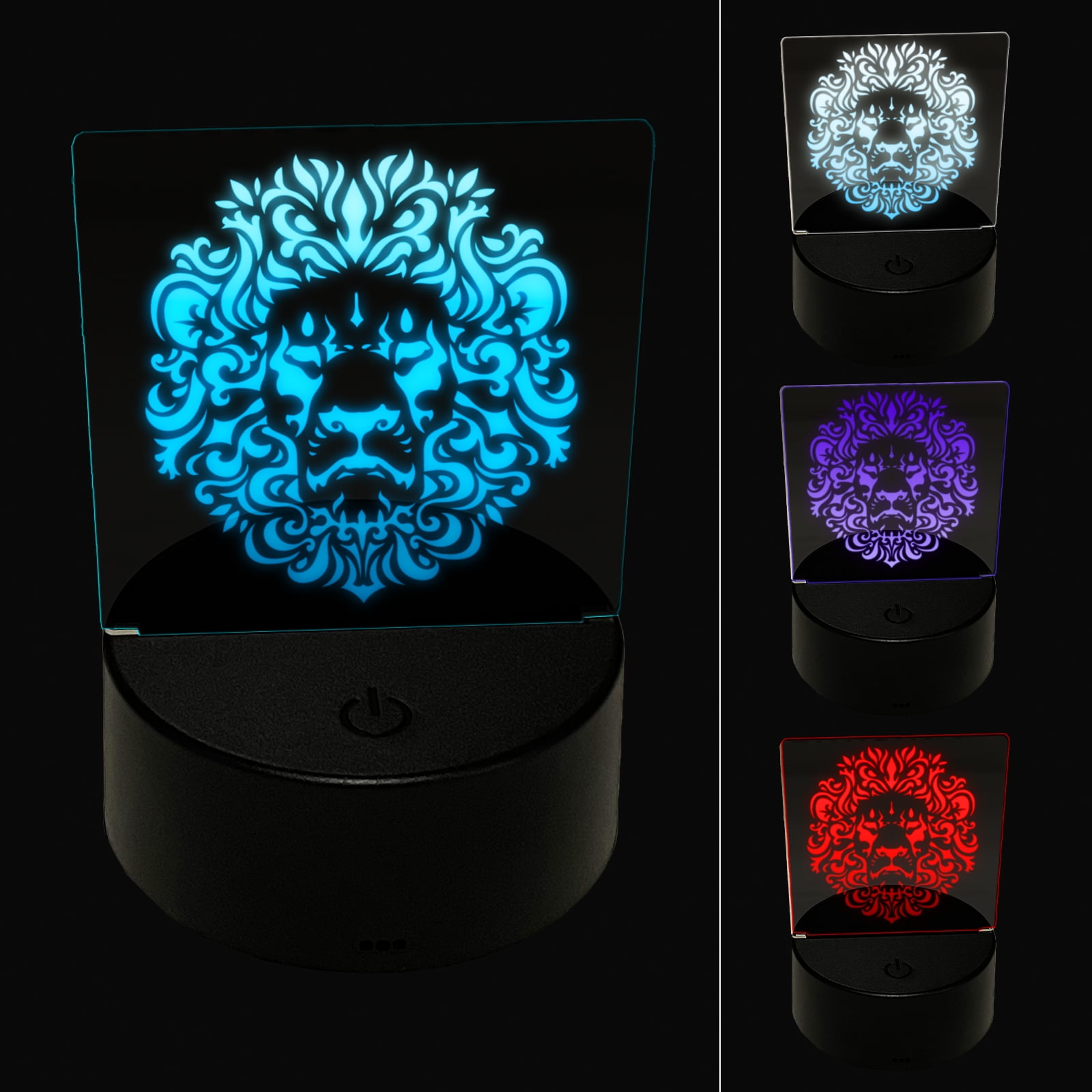 Arabesque Floral Decorative Lion Head LED Night Light Sign 3D Illusion ...