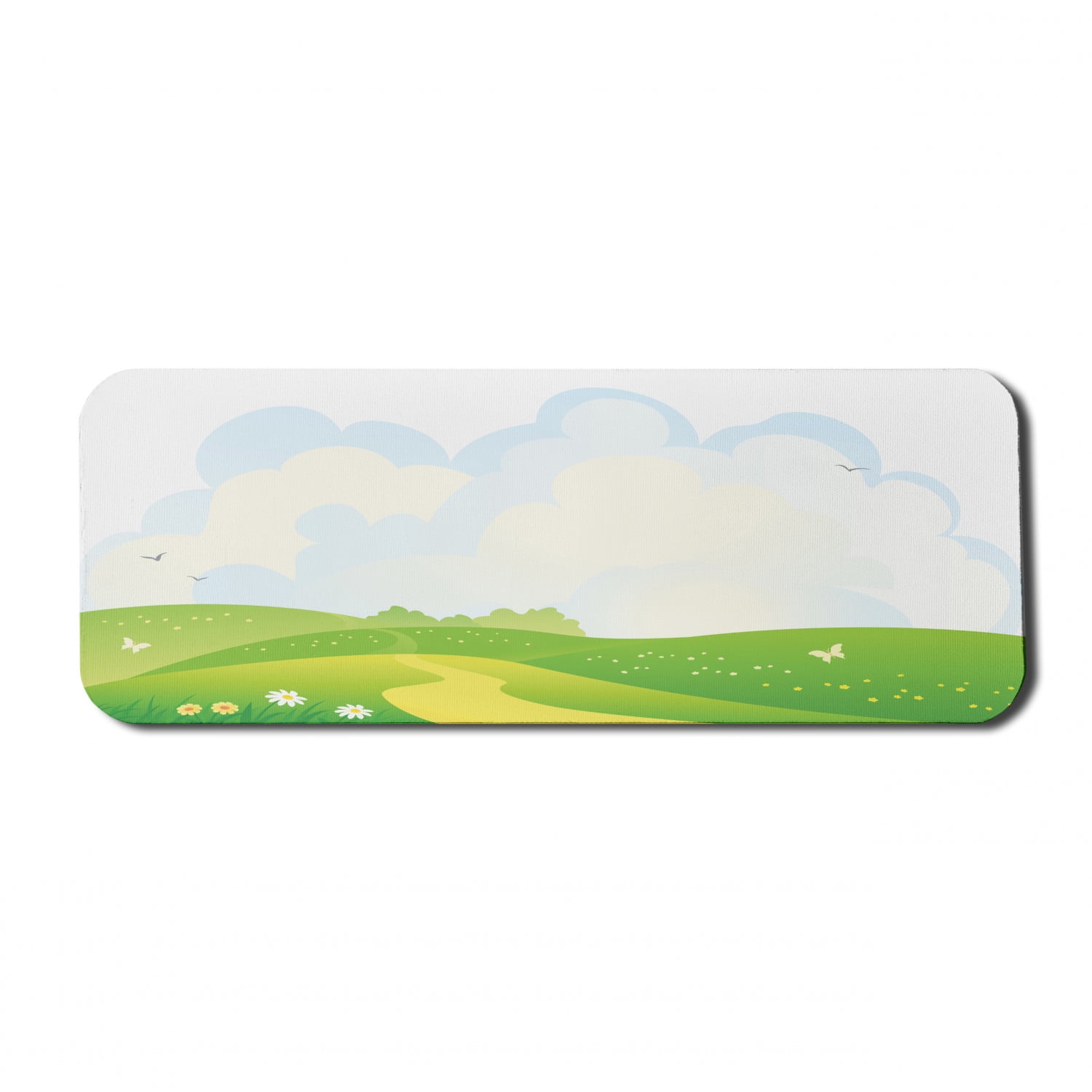 Country Computer Mouse Pad, Rural Hilly Setting with Butterflies and ...