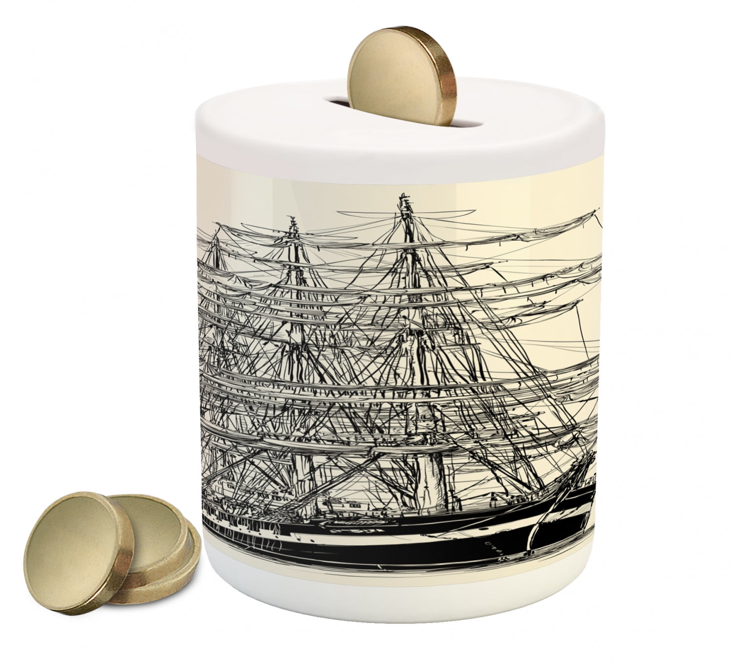 Pirate Ship Piggy Bank, Sailing Boat Detailed Illustration Nautical ...