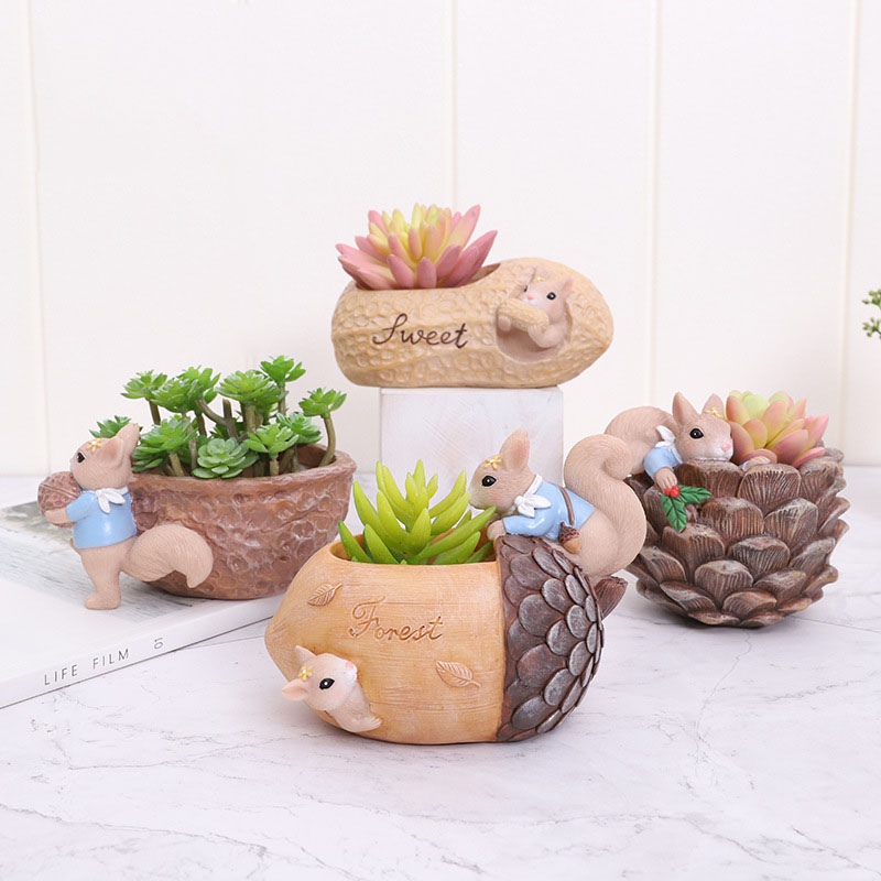JANDEL Squirrel Pot Resin Plant Pot Cactus Container Planter Bonsai ...