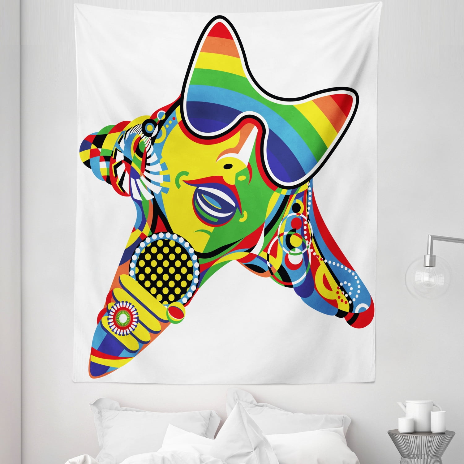 Popstar Party Tapestry, Abstract Design in Rainbow Colors Art in Shape ...
