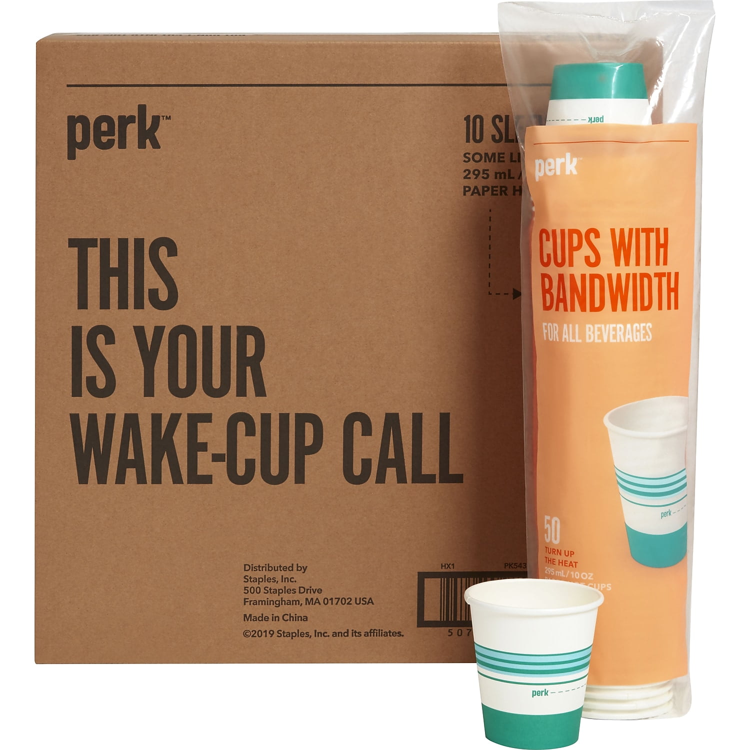 Perk Paper Hot Cup 10 Oz. White/Teal 500/Carton PK54366CT - Walmart.com