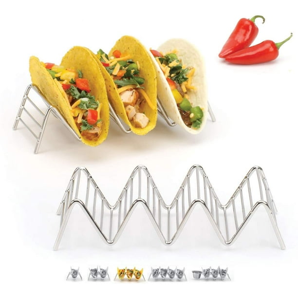 Taco Holder Stand with Salsa Cup - Chrome Finish - Premium 18/8 ...