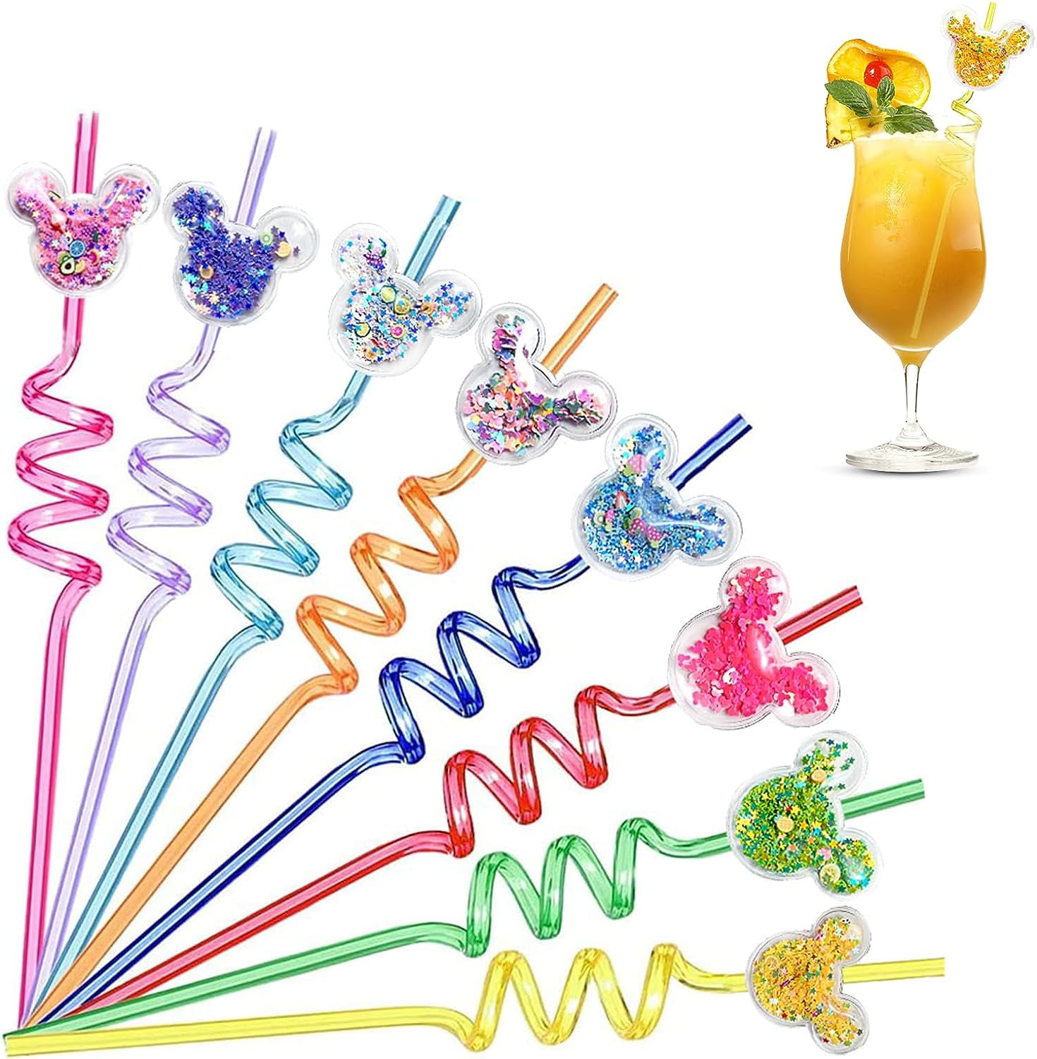 24Pcs Glitter Mouse Straws for Kids Party Favors, Straws for Birthday ...